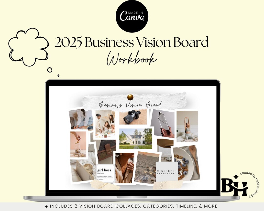 2025 Business Vision Board Workbook Template, Vision Board Kit, Canva ...