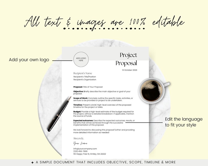 Minimalist One-page Project Proposal Template, Professional Project ...