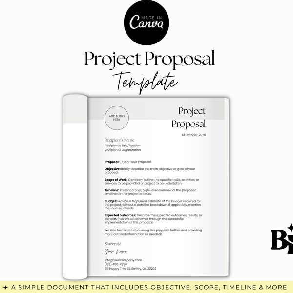 Project Proposal Template One Page - Etsy