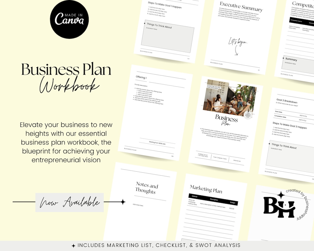 Business Plan Workbook Template, Business Worksheet, Business Startup ...
