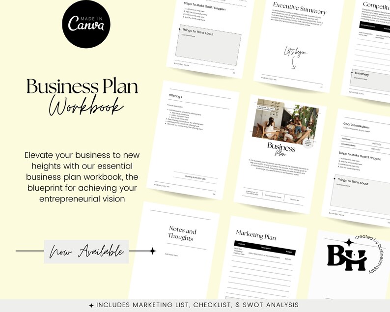 Business Plan Workbook Template, Business Worksheet, Business Startup ...