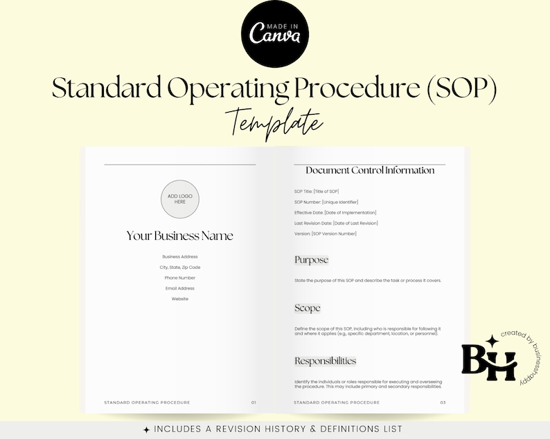 Standard Operating Procedure, SOP Template, Process and Procedure Template, Small Business ...