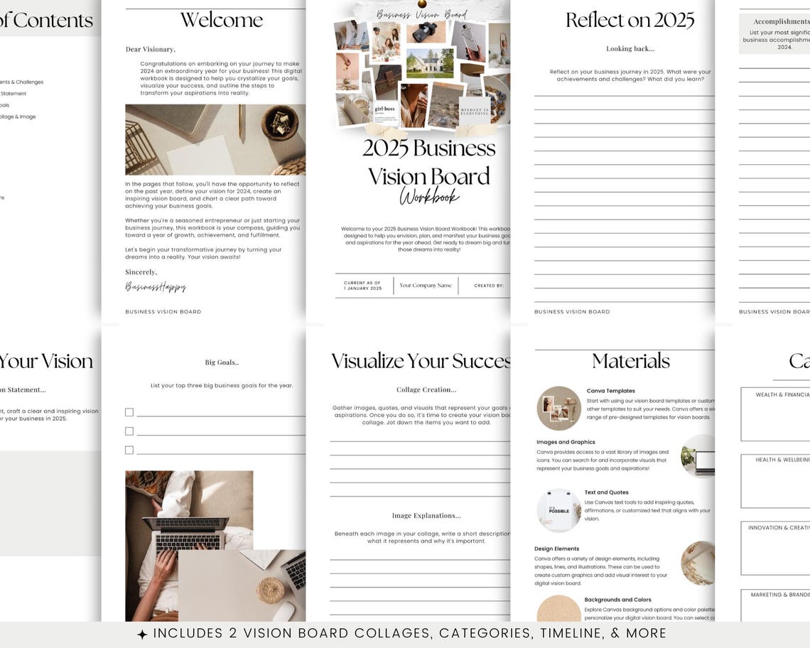 2025 Business Vision Board Workbook Template, Vision Board Kit, Canva ...