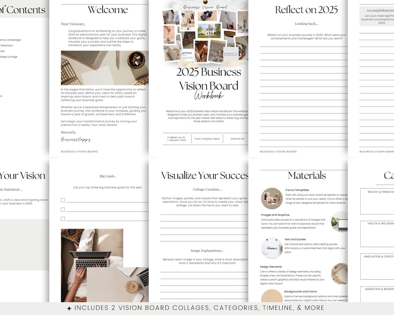 2025 Business Vision Board Workbook Template, Vision Board Kit, Canva ...