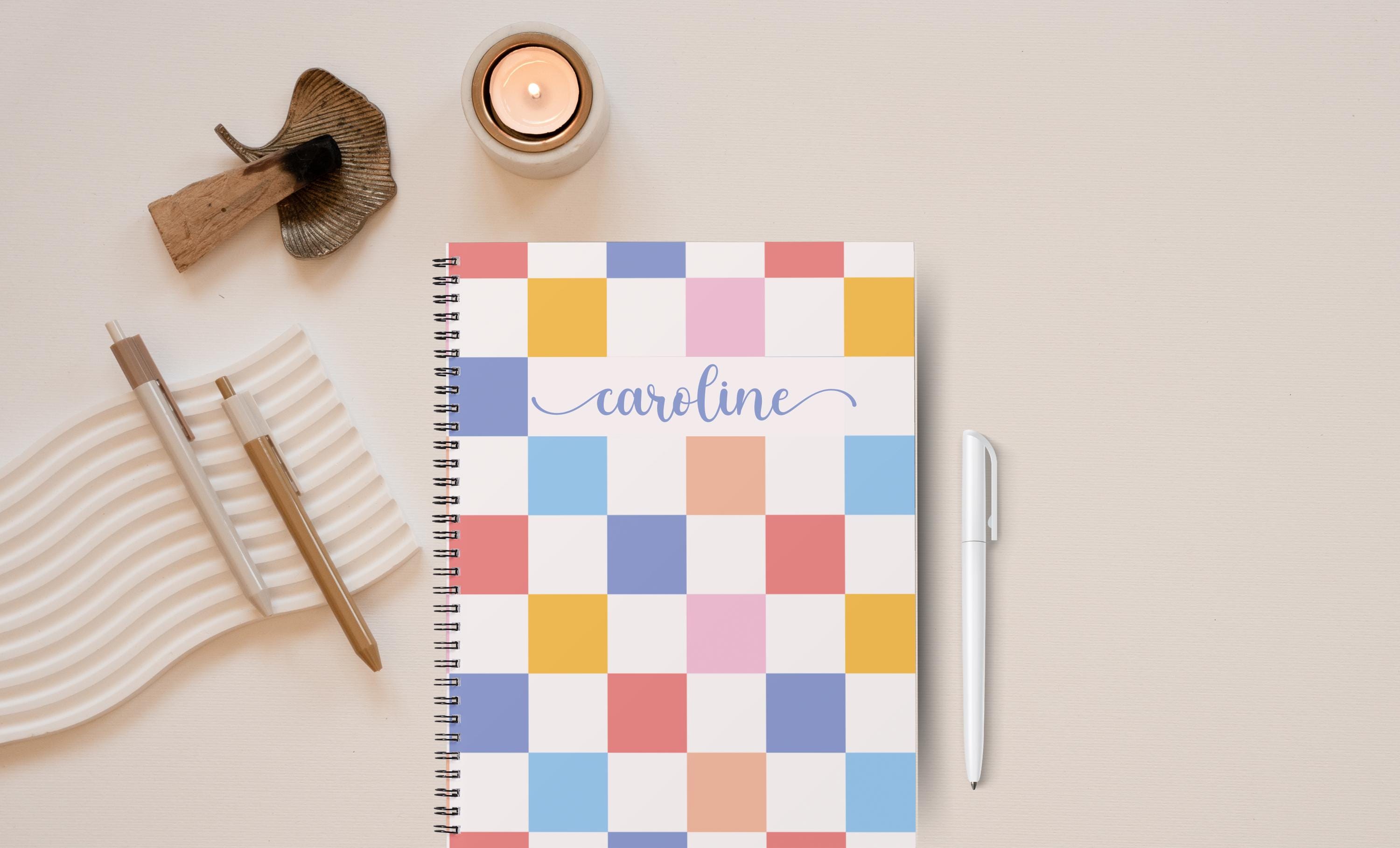 Personalized Checkered Notebook Custom Name Journal, Aesthetic Grid ...