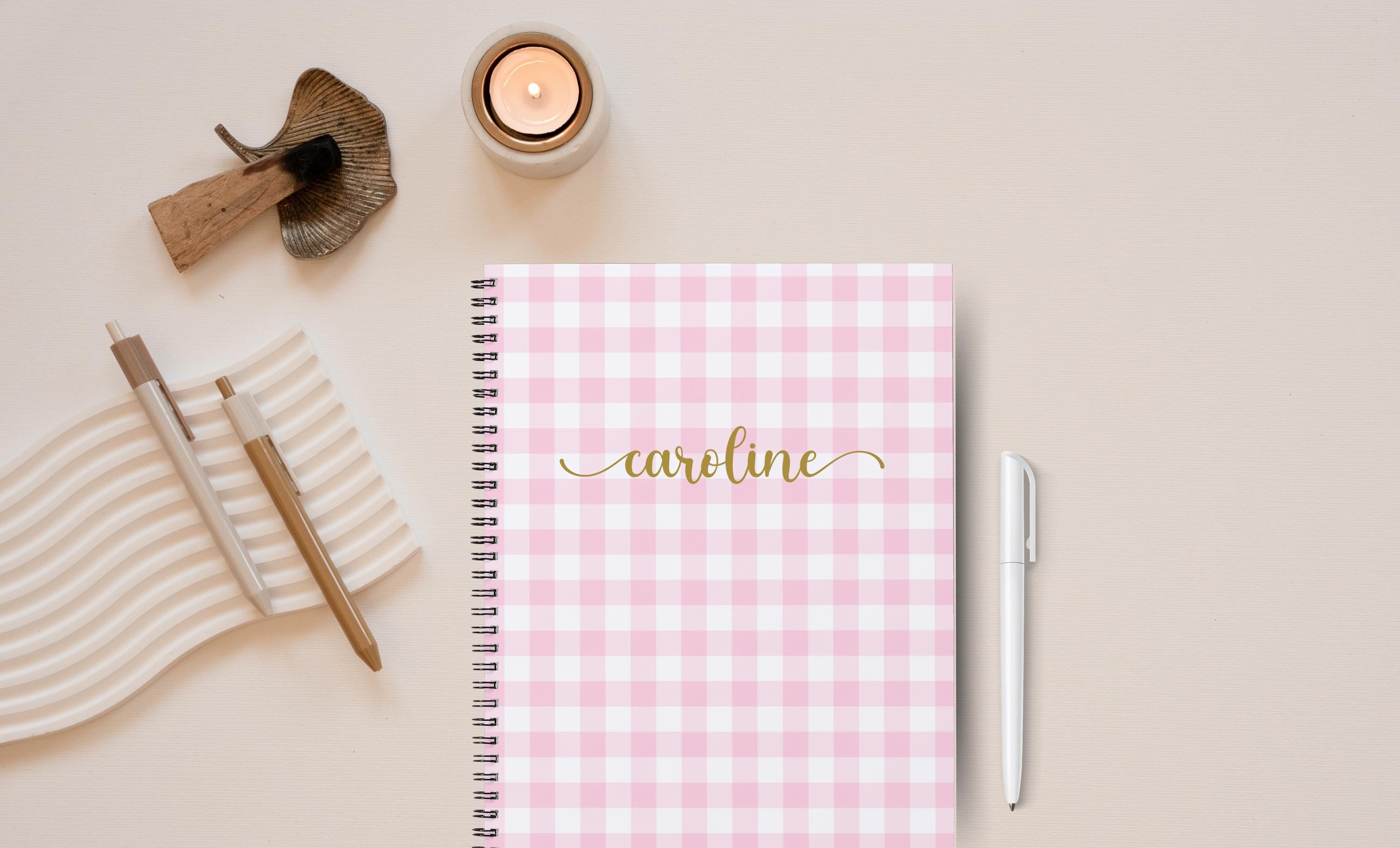 Personalized Pink Checkered Notebook Custom Name Journal, Cute Plaid ...