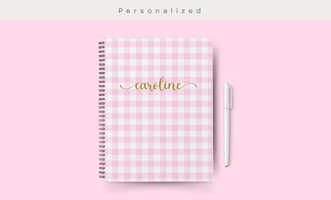 Personalized Pink Checkered Notebook Custom Name Journal, Cute Plaid ...