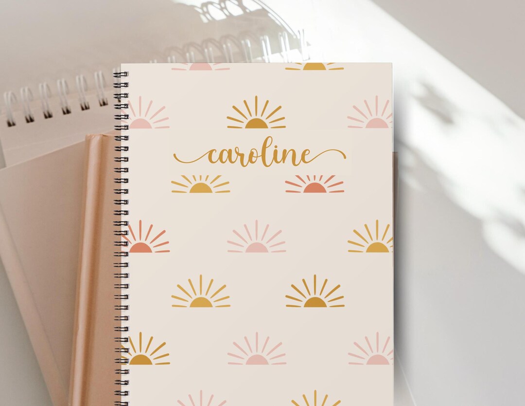Personalized Boho Sun Notebook Custom Name Journal, Artistic Sun Design ...