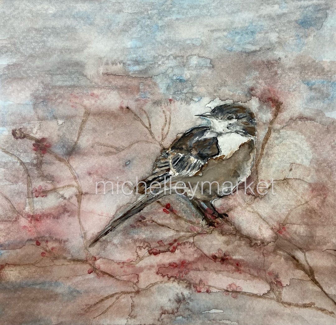 Watercolor Mockingbird! Original Watercolor Art Print, "justy Talkin ...