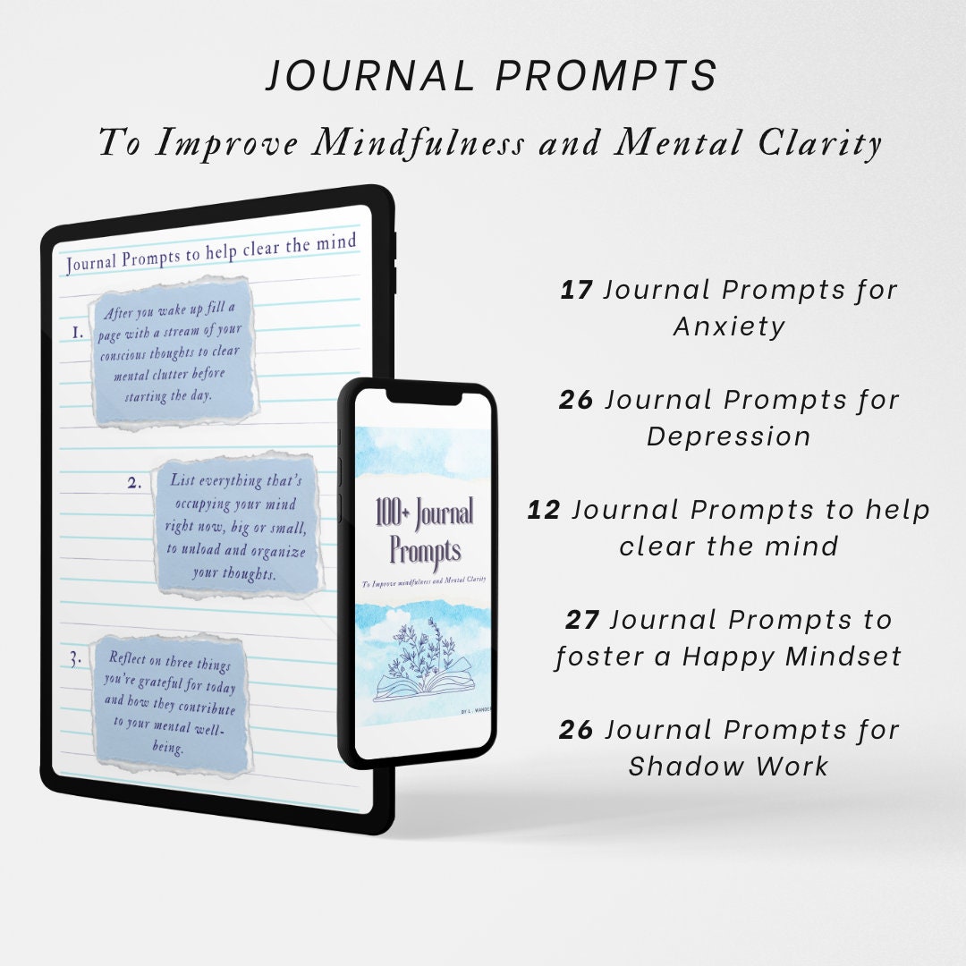 100 Journal Prompts Mindfulness Mental Clarity Anxiety, Depression ...