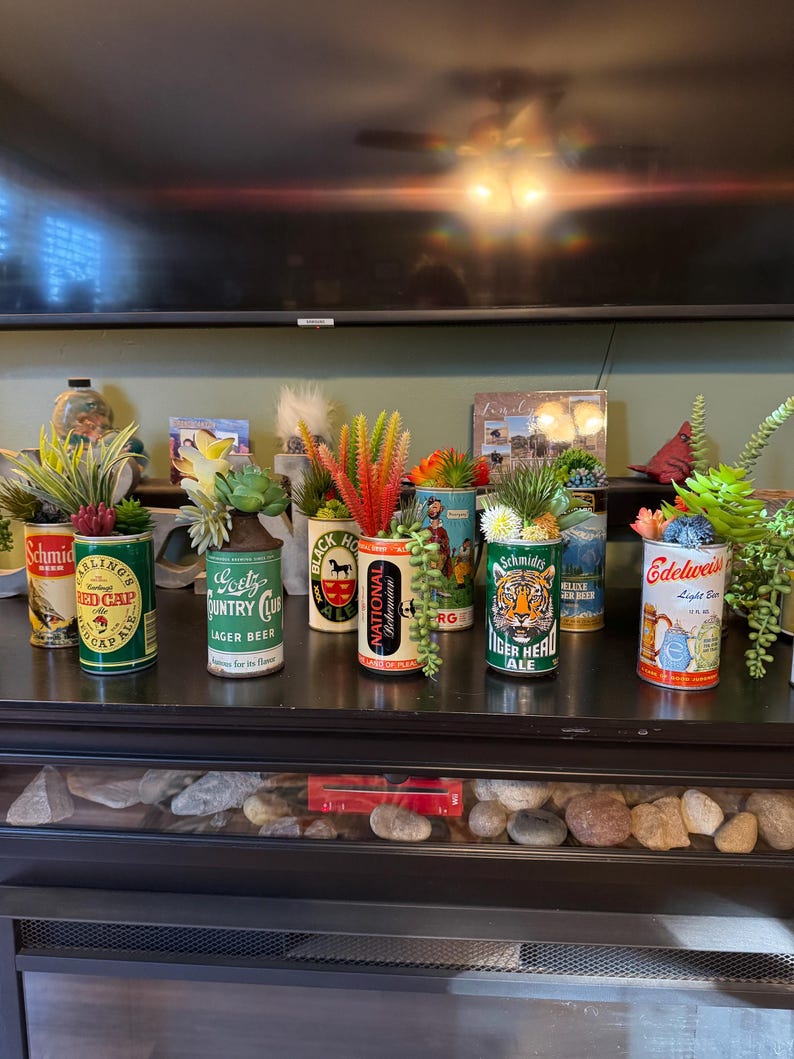 Vintage Beer Can Planter With Artificial Succulent Accents - Etsy