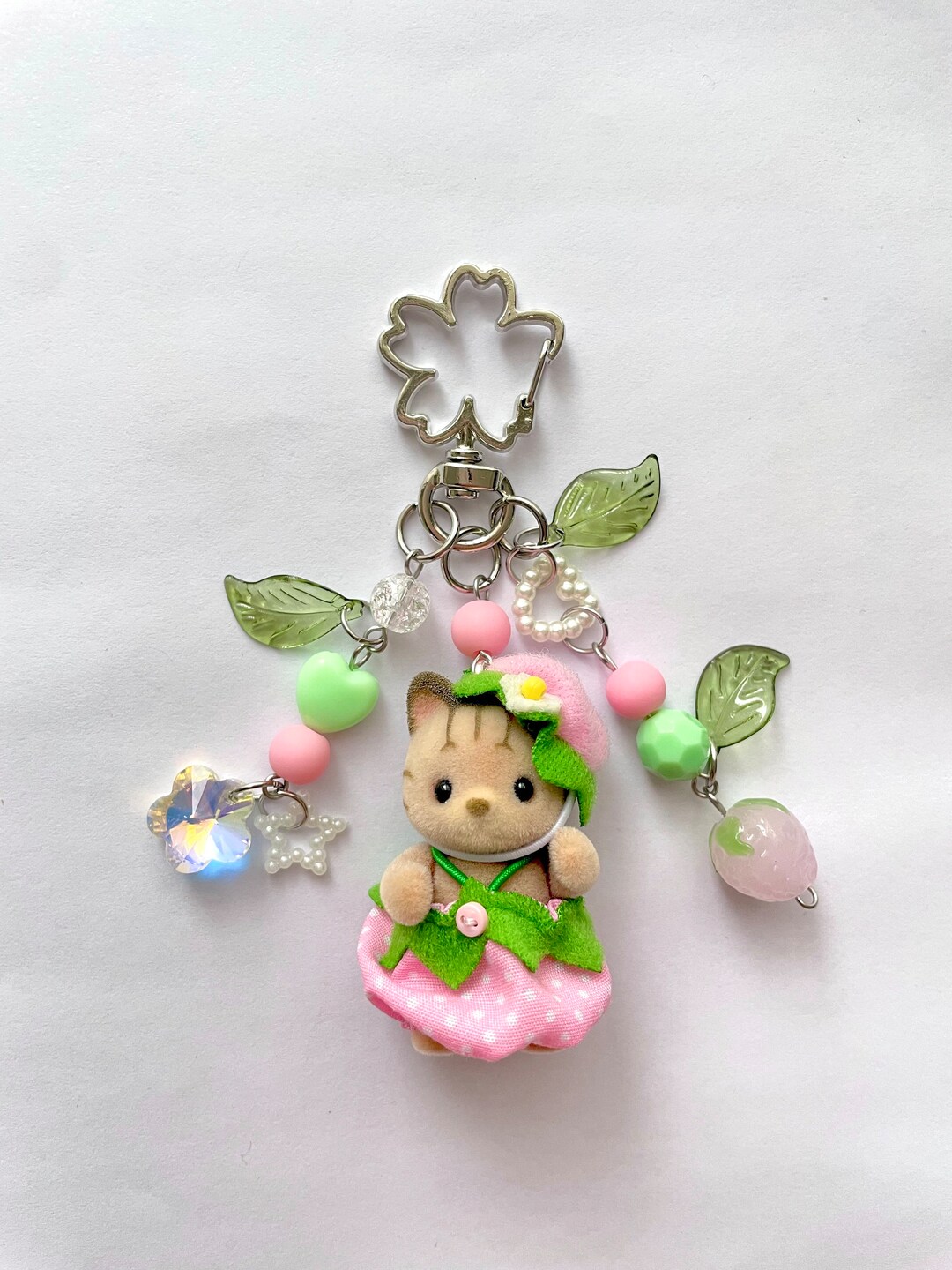 Sylvanian Keychain ୨୧, Y2k Keychain, Strawberry Pink Brown Cat - Etsy