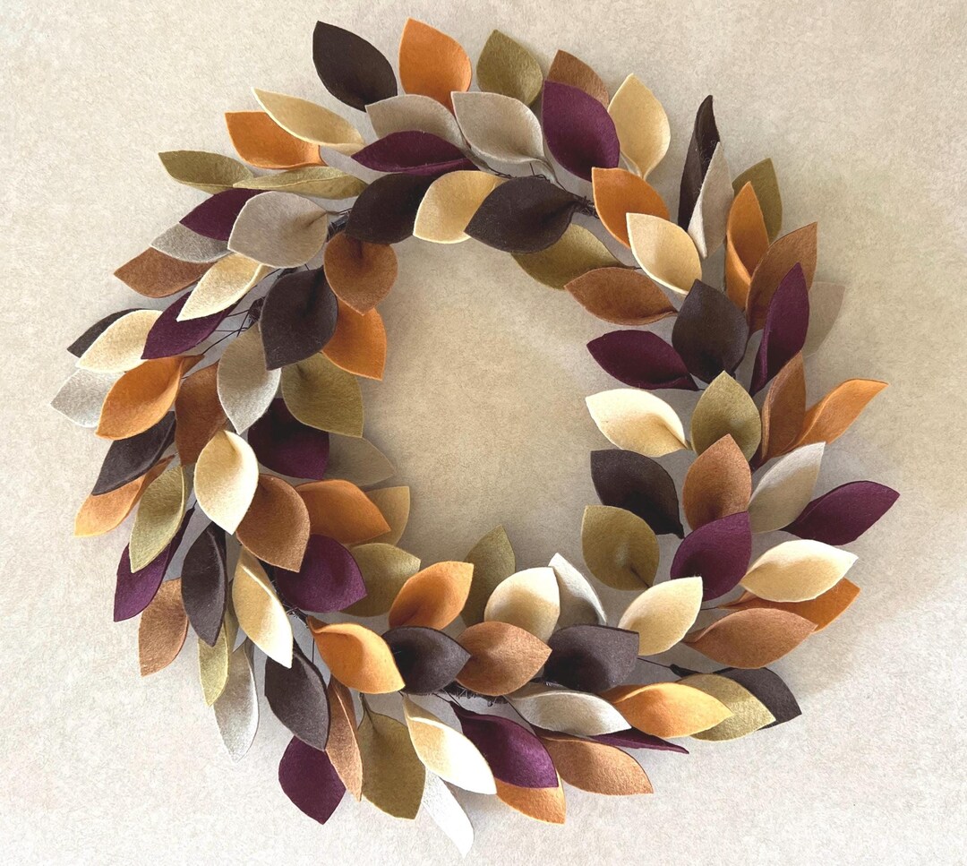Fall Wool Felt Leaf Wreath / Thanksgiving or Autumn / 18" Outside ...