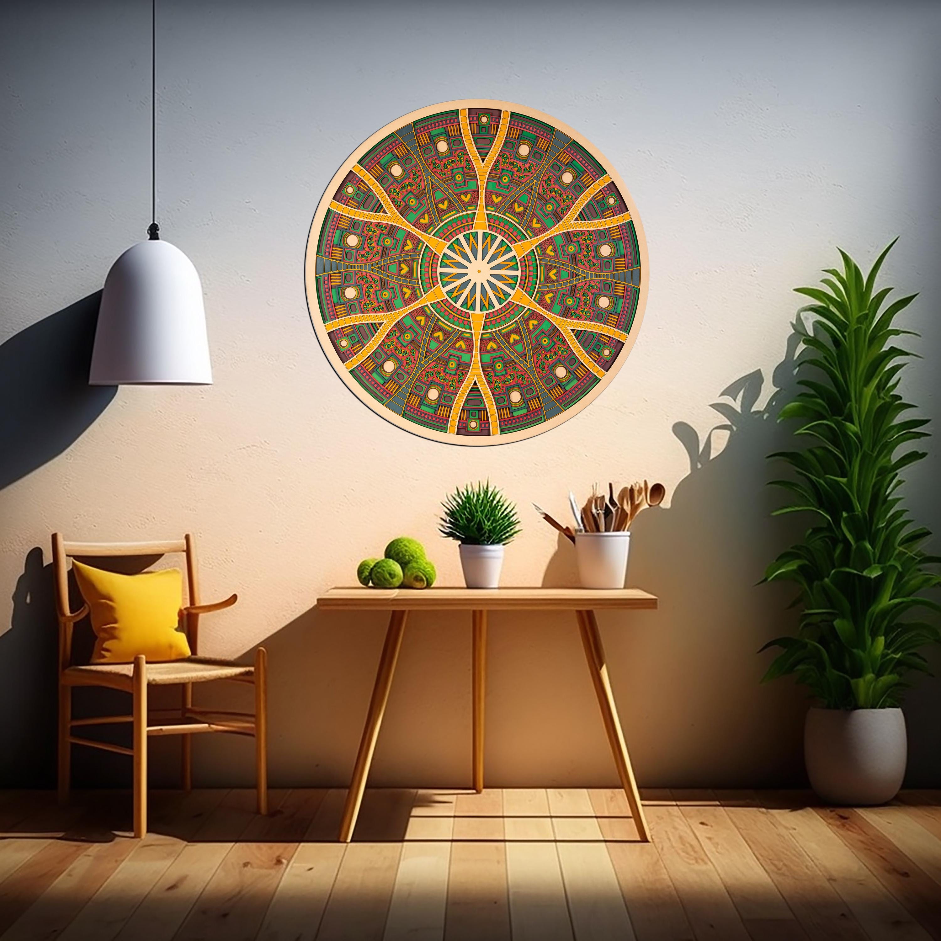 Multi-layer 3D Wood Wall Art, Vibrant Round Shape Mandala Laser Cut ...