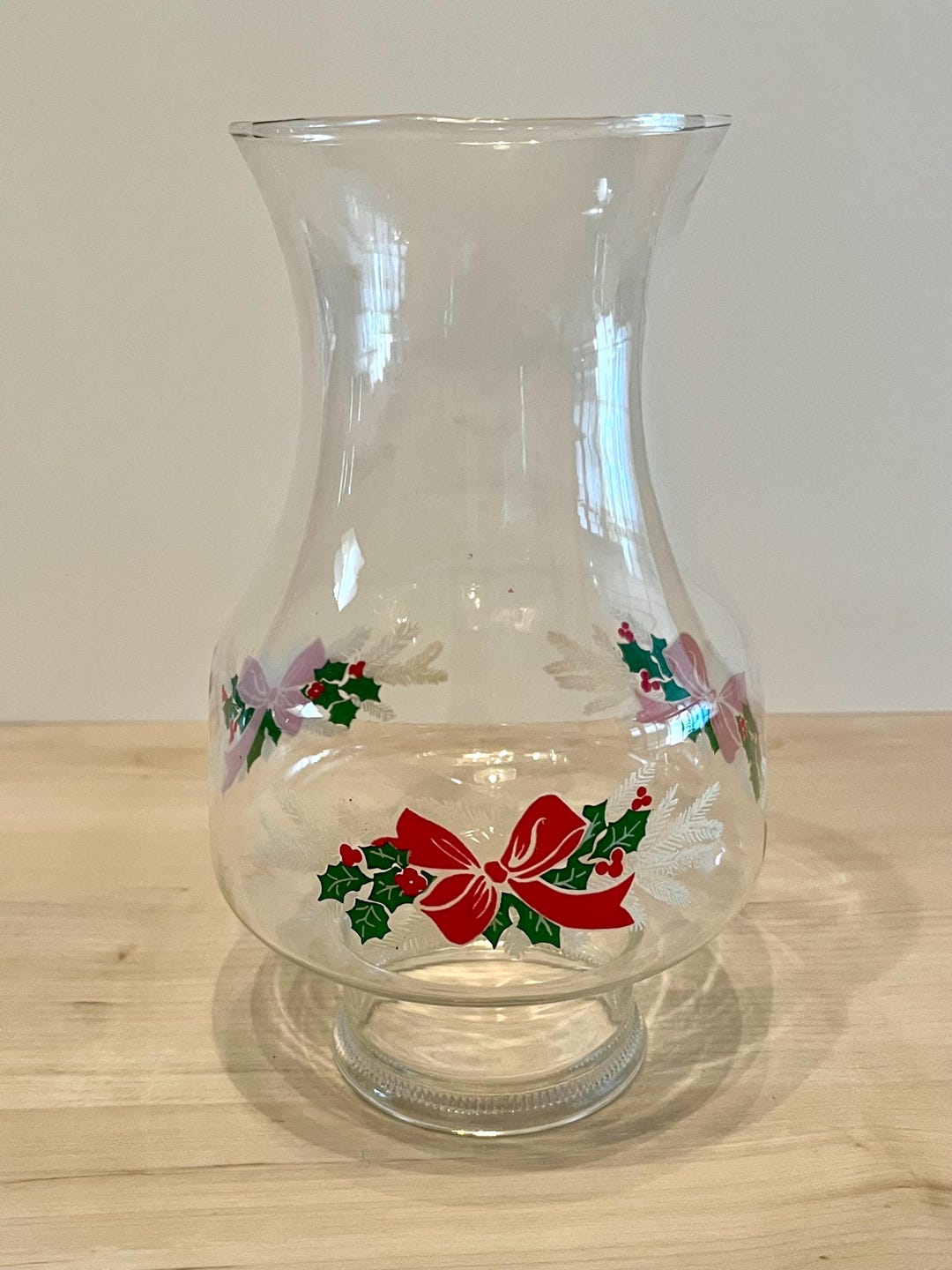 Christmas Winter Hurricane Oil Lamp Shade Holly Berries Bow Vintage ...