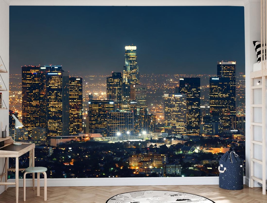 Downtown Los Angeles Wallpapers, Wall Murals, Night Cityscape Vinyl ...