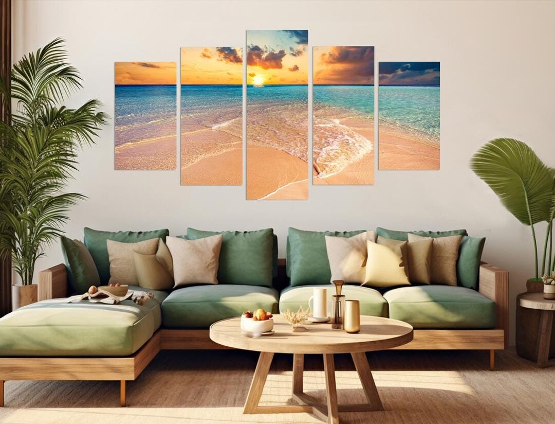 Sunset Beach Canvas Print, Nature Scene Ocean Wall Art, Sunrise ...