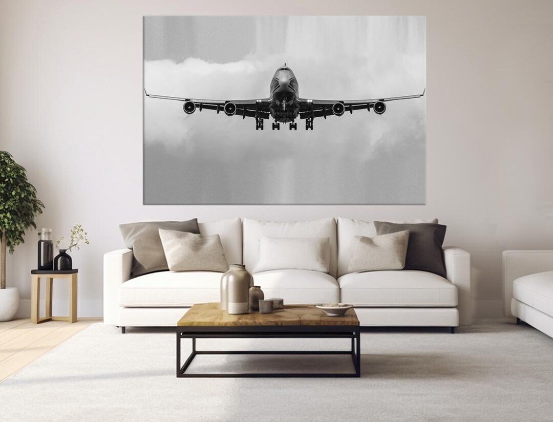 Airplane Canvas Wall Art, Black and White Boeing Canvas Print, Jet ...