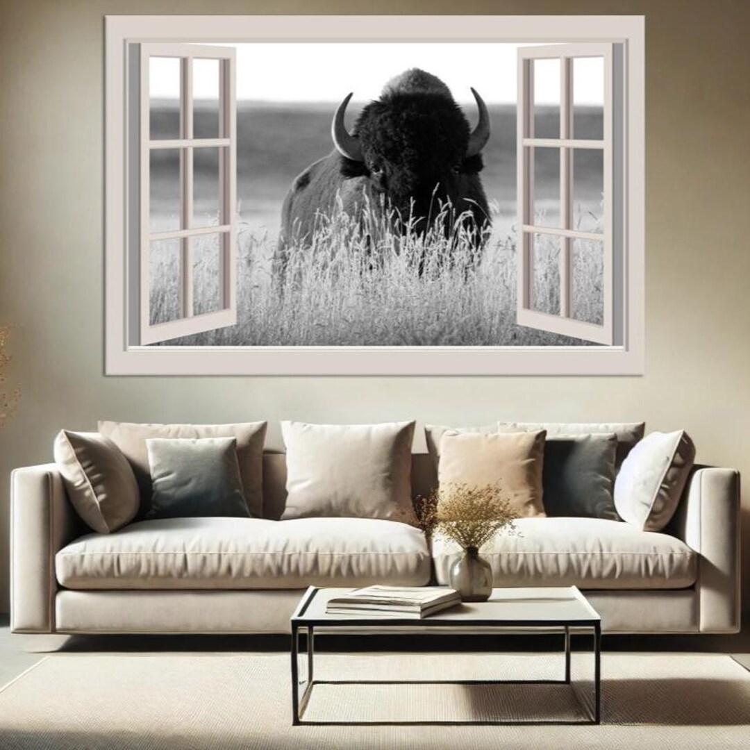 Bison View From the Window, Large Wall Art Decor, Yellowstone American ...
