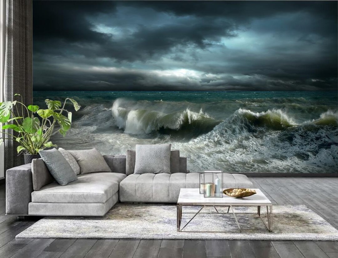 Storm Waves Removable Wallpaper Design, Stormy Weather Self Adhesive ...