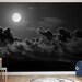 Full Moon Wall Mural, Night Sky and Clouds Wallpaper, Cloudy Moon Decor ...