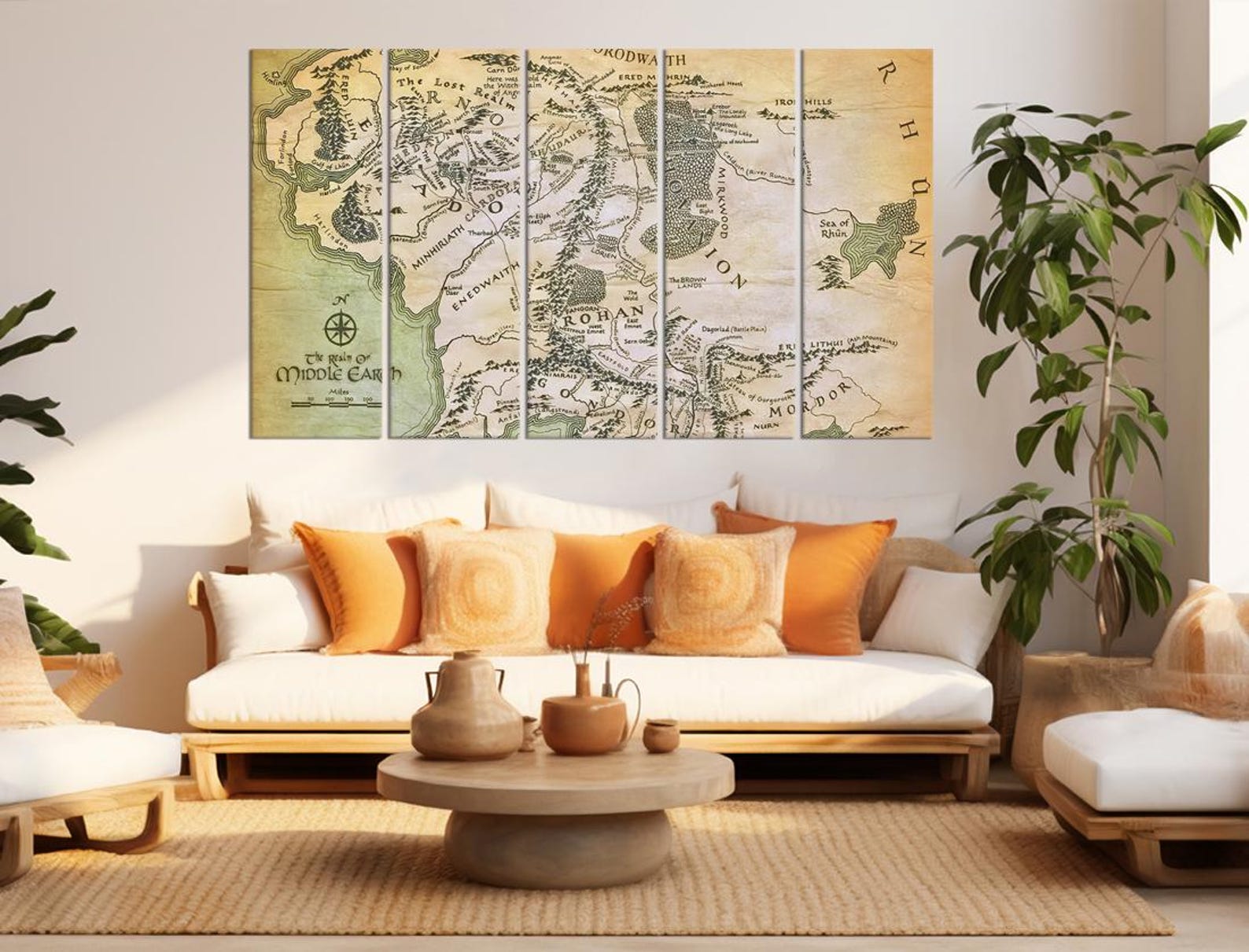 Vintage Fantasy World Map, Canvas Print, Framed Middle Earth Map, Wall ...