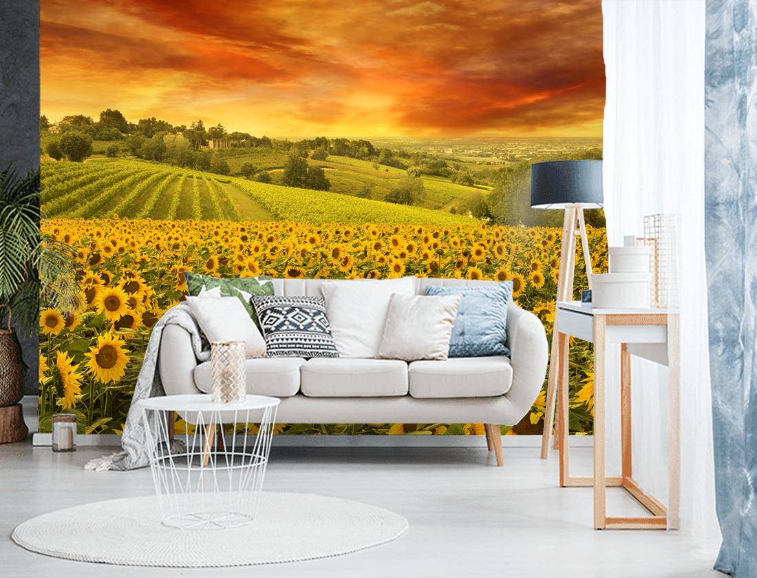 Field of Sunflowers Wall Mural, Sunflowers Floral Wallpaper Home Decor ...