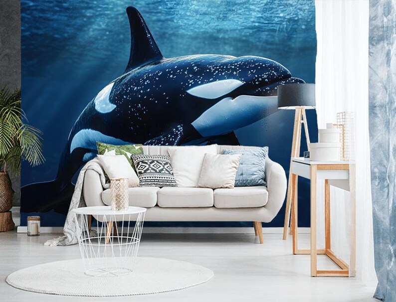 Ocean Orca Vinyl Wallpaper, Kids Room Decor, Non-woven Ocean Design for ...