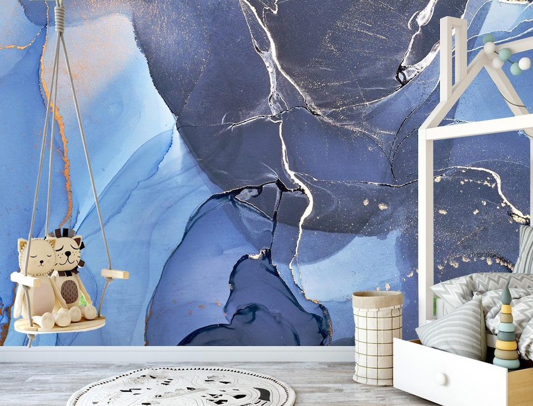 Blue Marble Abstract Wallpaper, Peel and Stick Wallpaper, Luxury ...