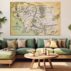 Vintage Fantasy World Map, Canvas Print, Framed Middle Earth Map, Wall ...