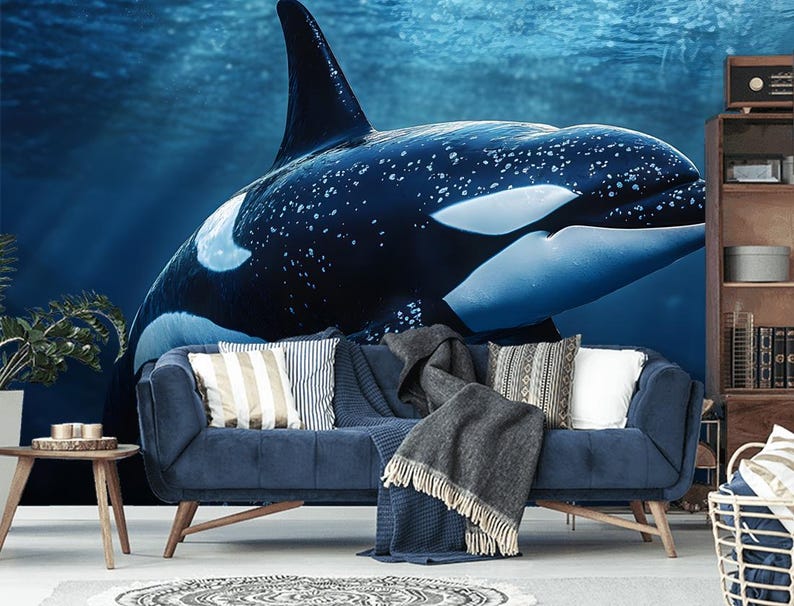 Ocean Orca Vinyl Wallpaper, Kids Room Decor, Non-woven Ocean Design for ...