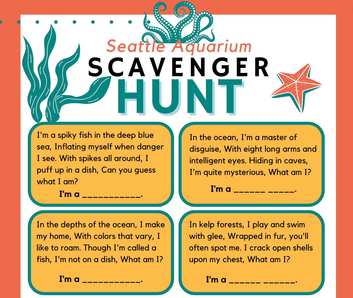 Seattle Aquarium Scavenger Hunt - Etsy
