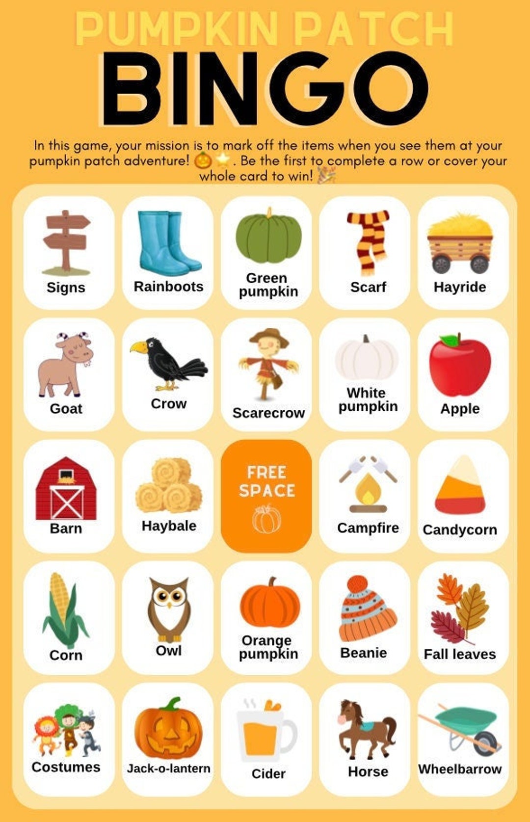 Pumpkin Patch Bingo - Etsy