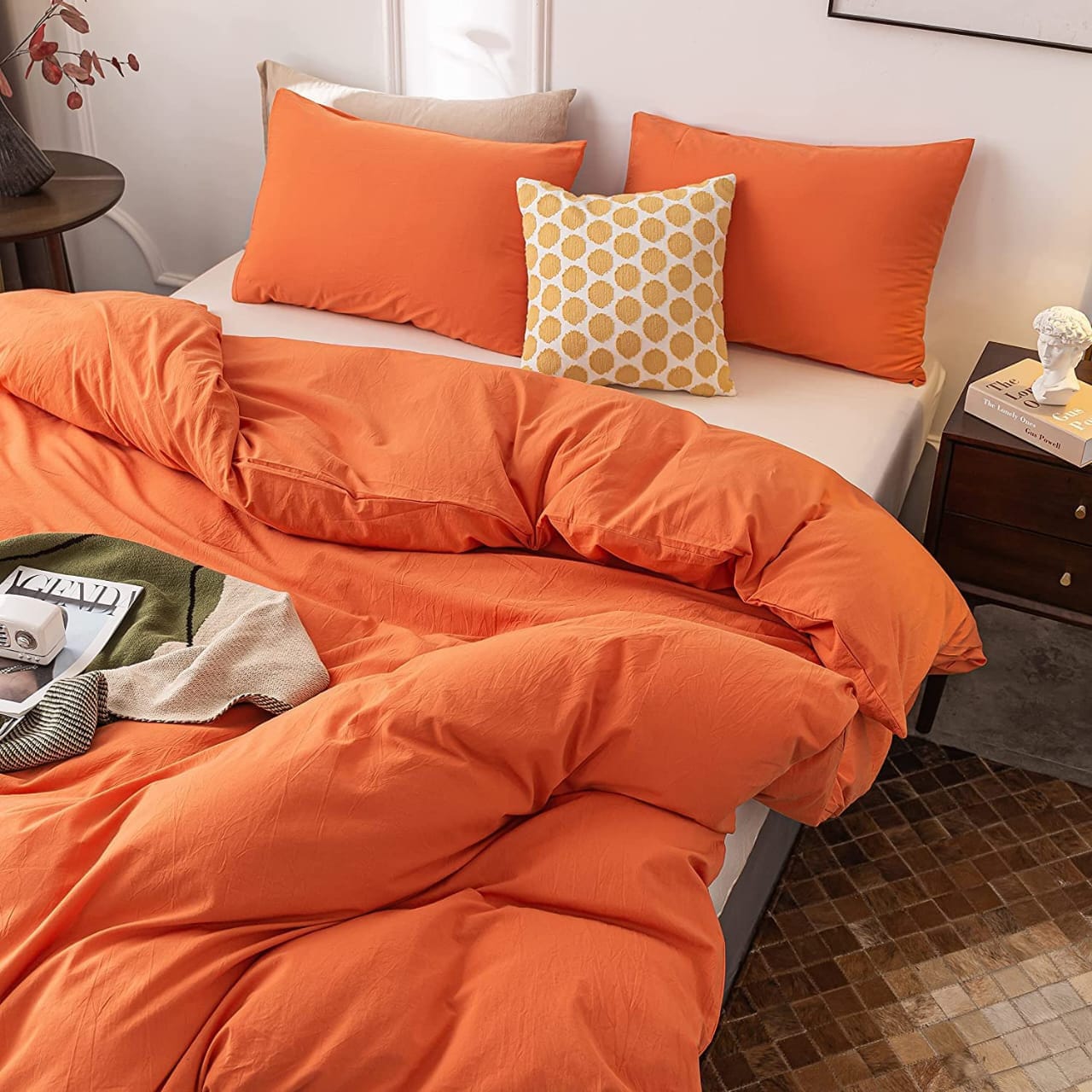 Cotton Orange Duvet Cover With Matching Pillow Cases /washed Cotton ...