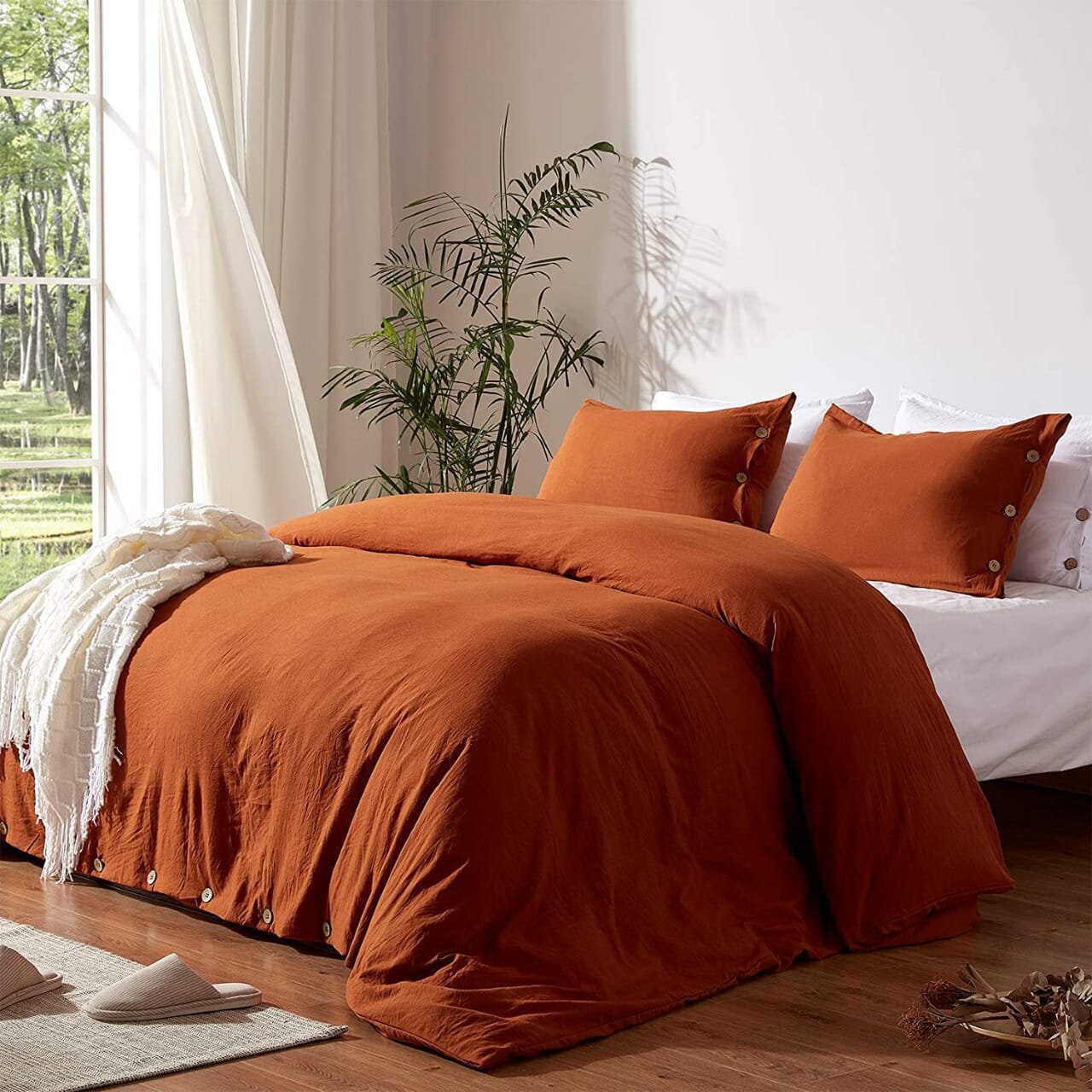 Rust Orange Cotton Duvet Cover, Orange Duvet Cover Softened Quilt Cover ...