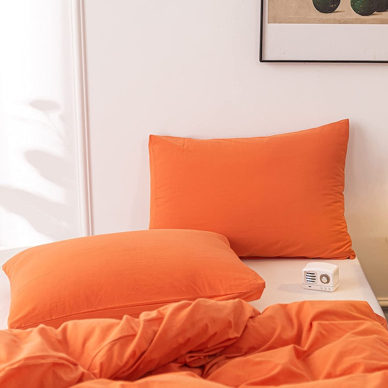 Cotton Orange Duvet Cover With Matching Pillow Cases /washed Cotton ...