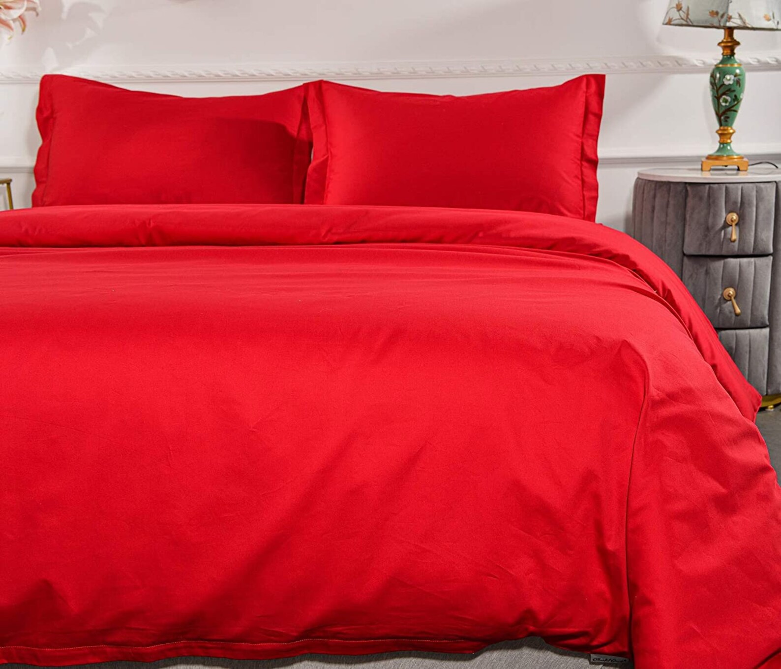 Duvet Cover Cotton, 3 Pieces Red Duvet Covers Set With Zipper Closure ...