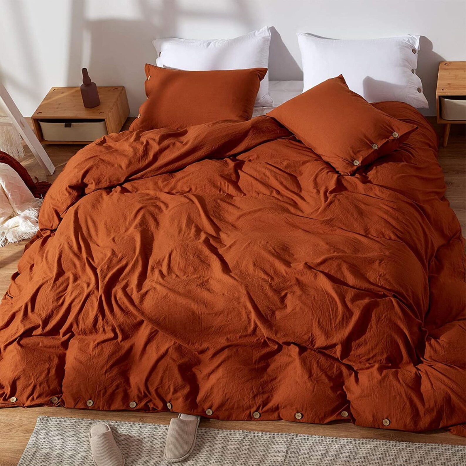 Rust Orange Cotton Duvet Cover, Orange Duvet Cover Softened Quilt Cover ...