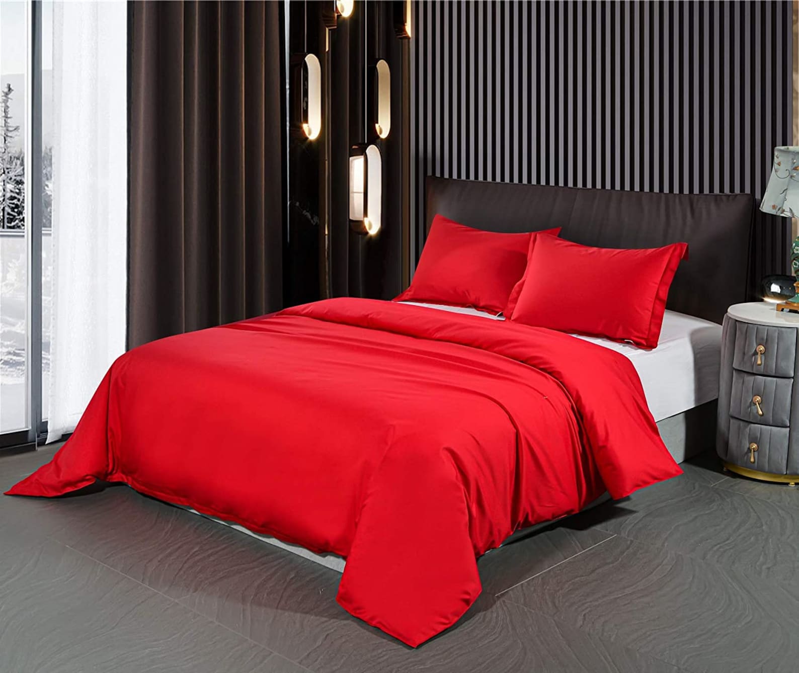 Duvet Cover Cotton, 3 Pieces Red Duvet Covers Set With Zipper Closure ...