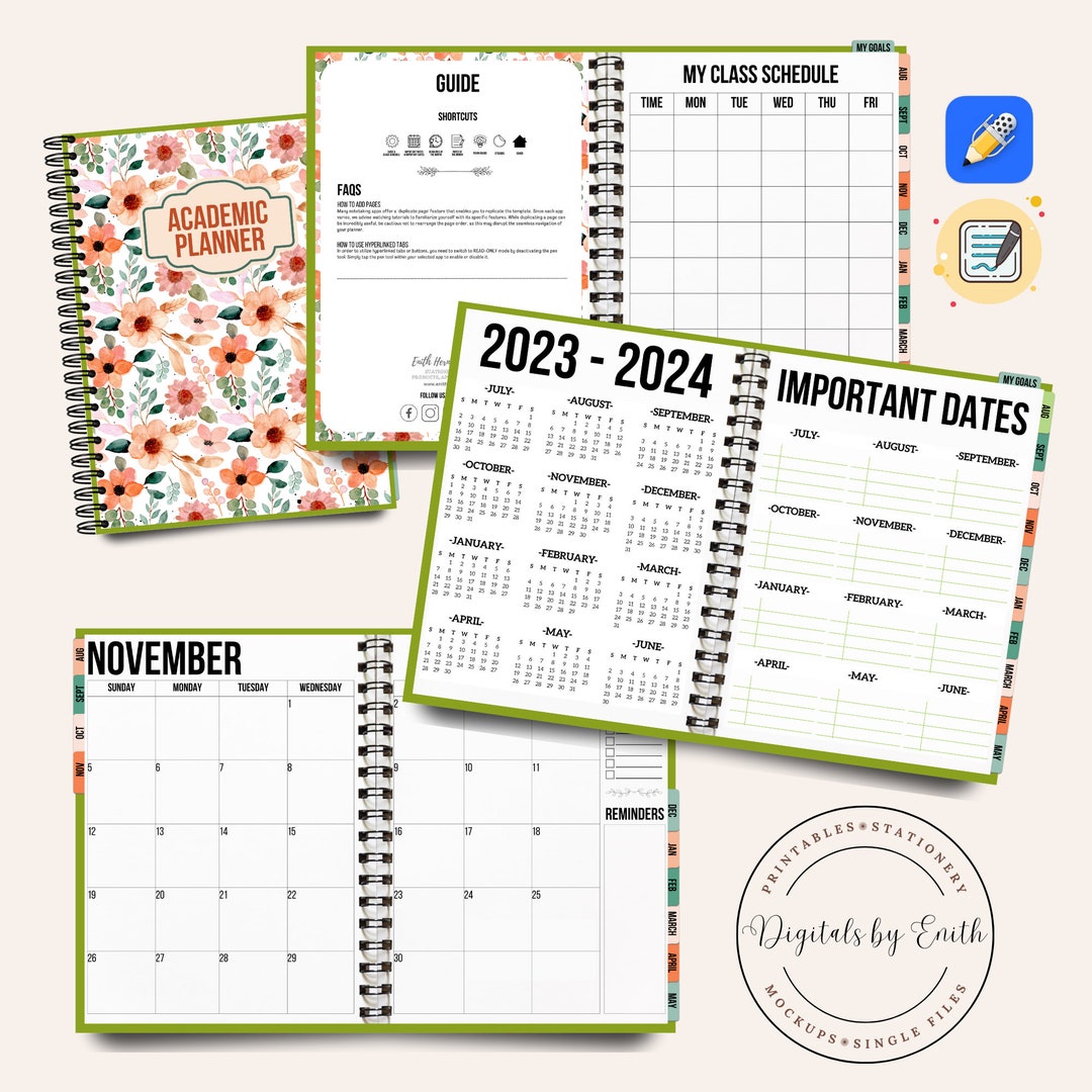 Digital Academic Planner Dated & Undated Stickers Great With Goodnotes ...