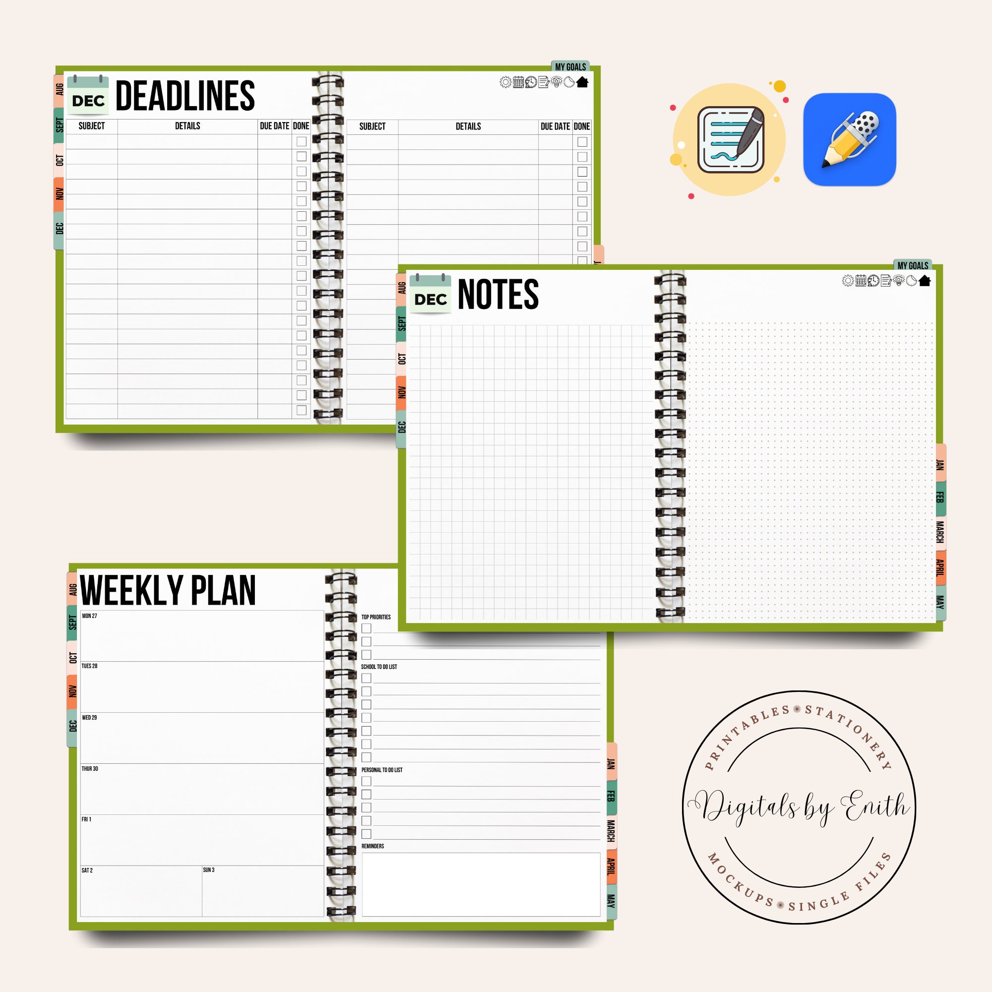 Digital Academic Planner Dated & Undated Stickers Great With Goodnotes ...