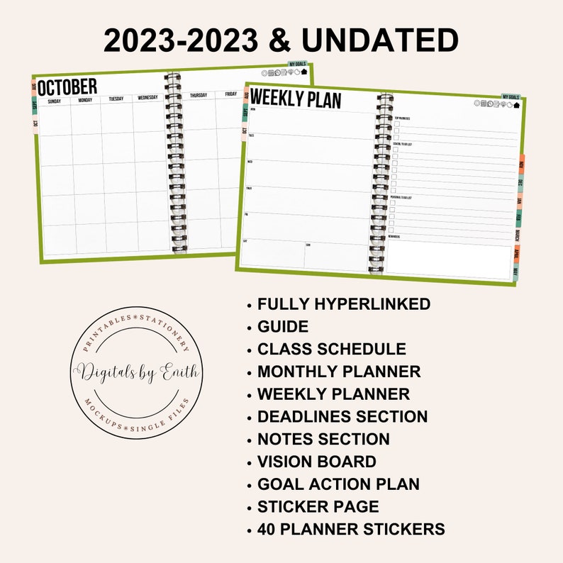 Digital Academic Planner Dated & Undated Stickers Great With Goodnotes ...