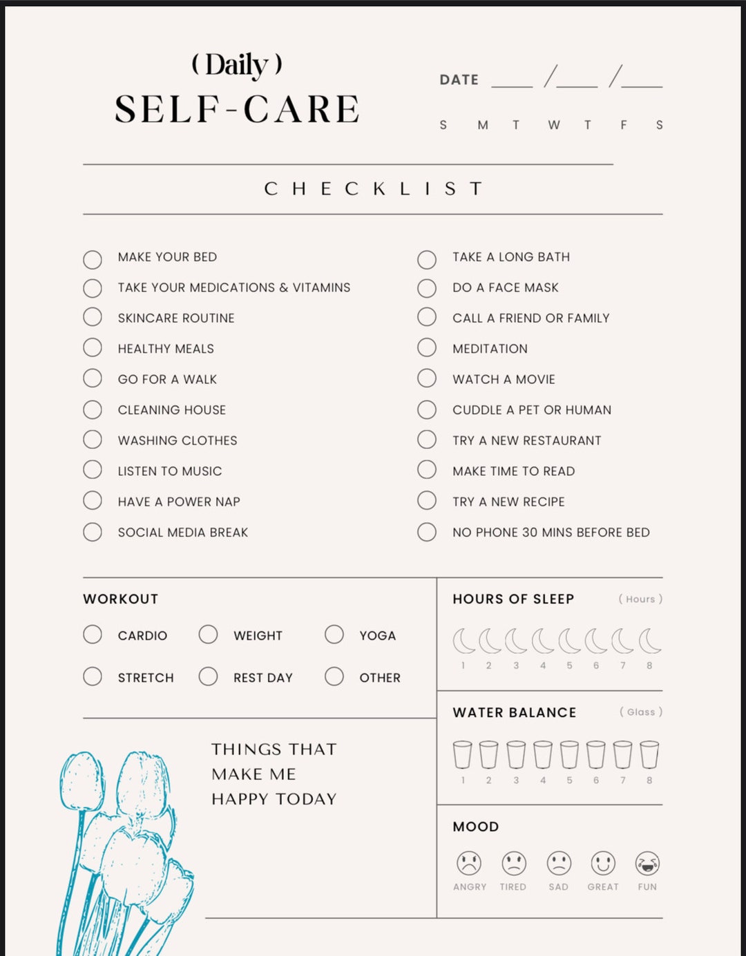 Daily Self-care Checklist - Etsy