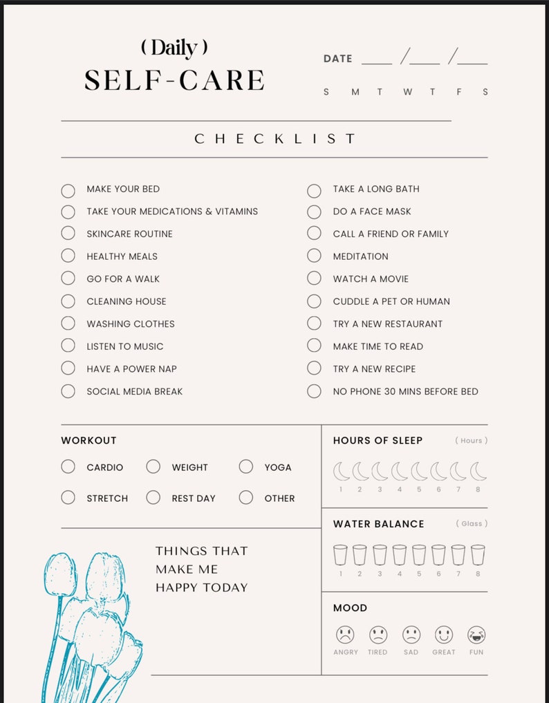 Daily Self-care Checklist - Etsy