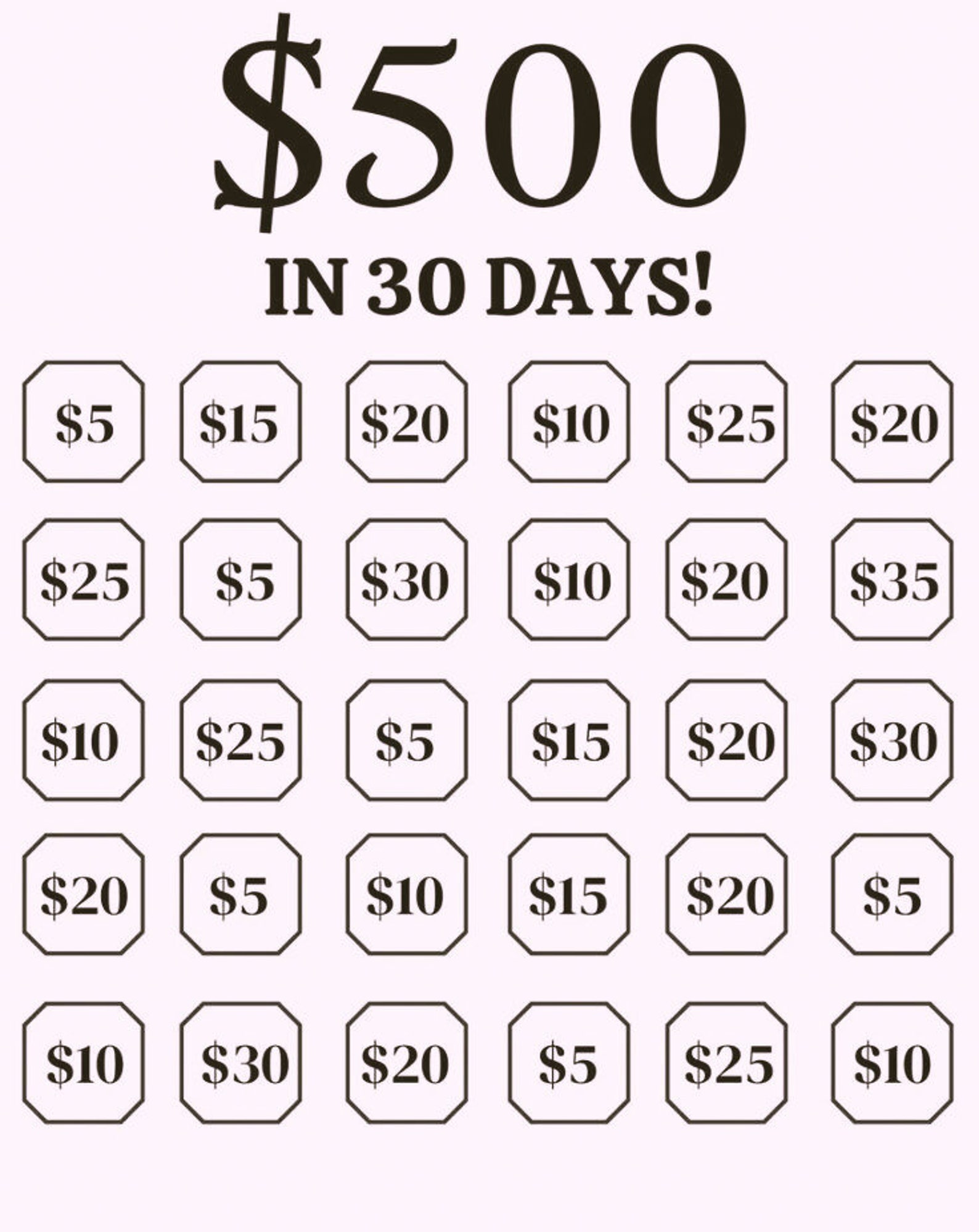 500 Dollar Savings Challenge - Etsy