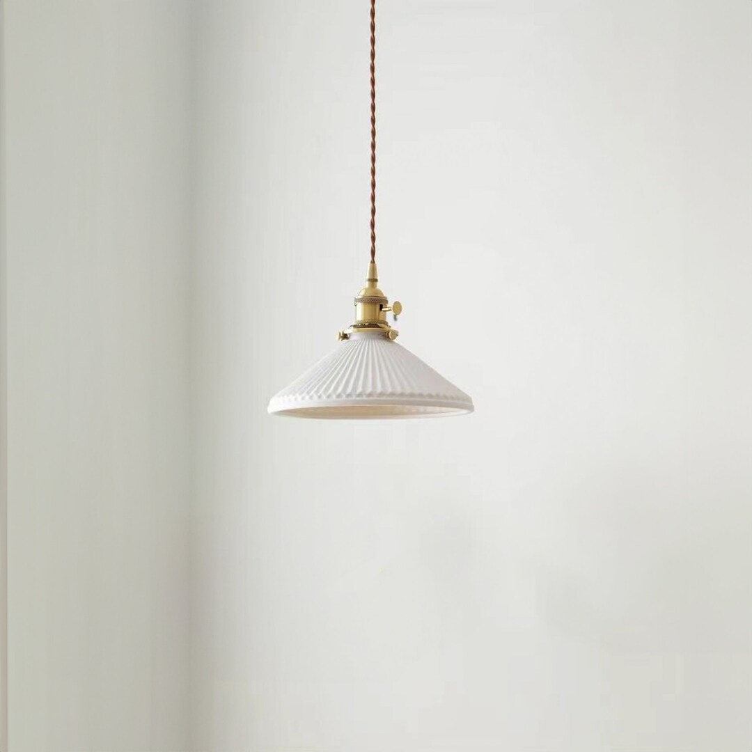 Classic White Fluted Ceramic Pendant Light French Vintage Style Kitchen ...