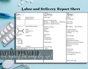 Labor and Delivery Nurse Report Sheet - Etsy