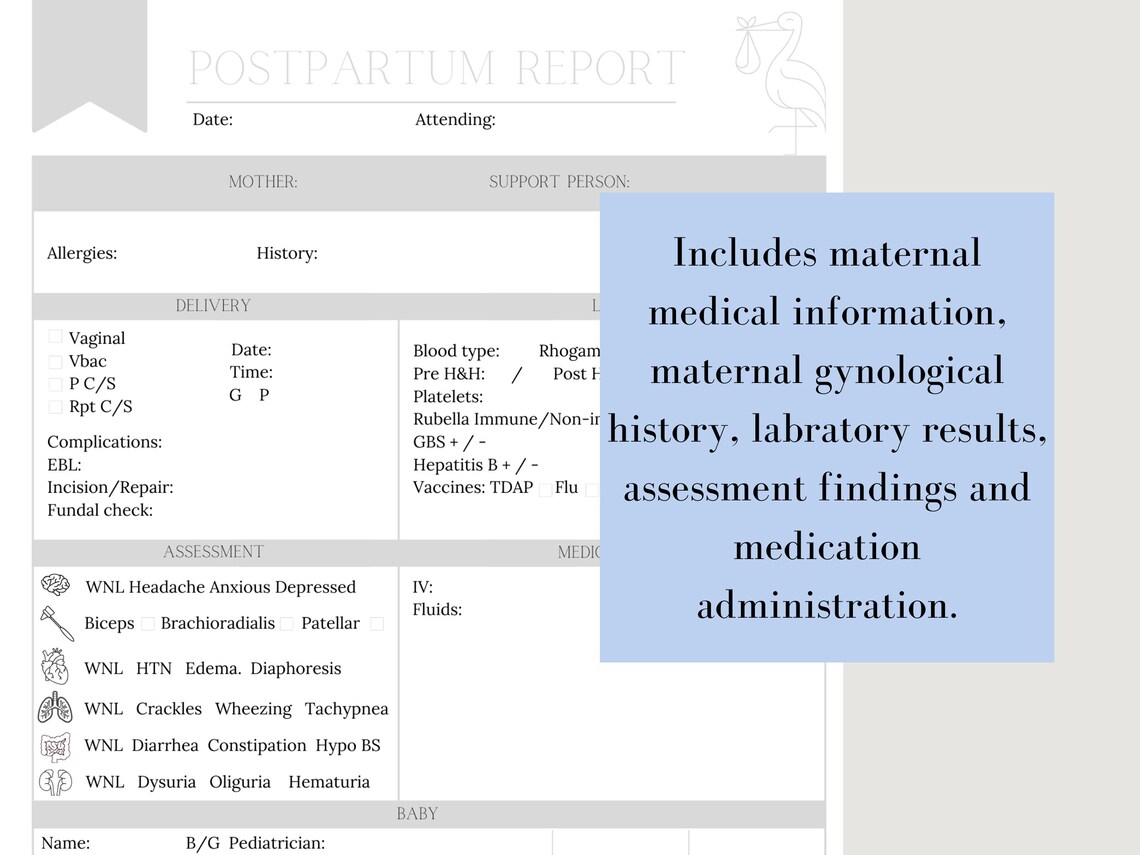 Postpartum Report Sheet, Mother Baby Nurse Report Sheet, Printable ...