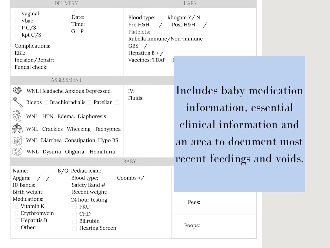 Postpartum Report Sheet, Mother Baby Nurse Report Sheet, Printable ...