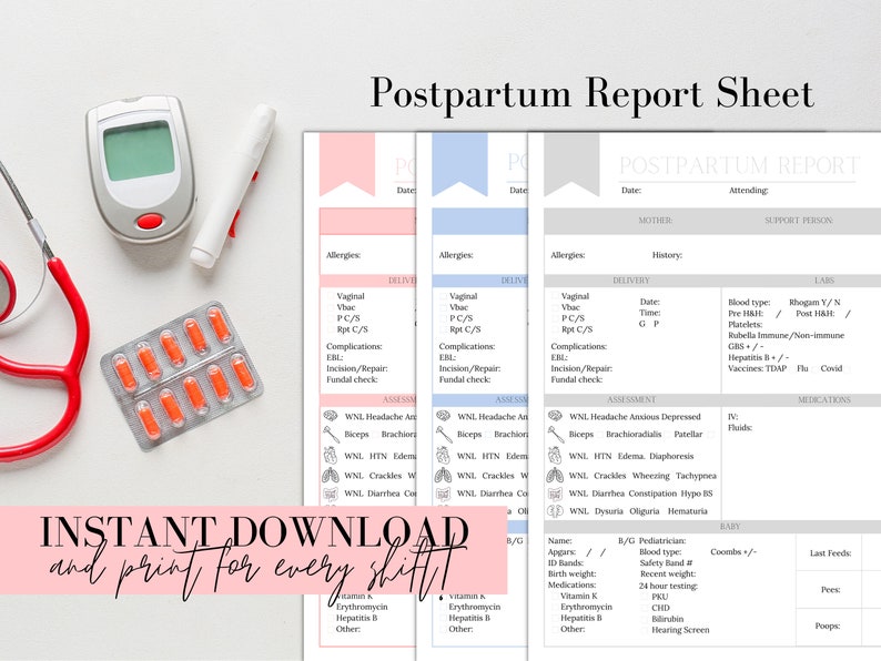 Postpartum Report Sheet, Mother Baby Nurse Report Sheet, Printable ...